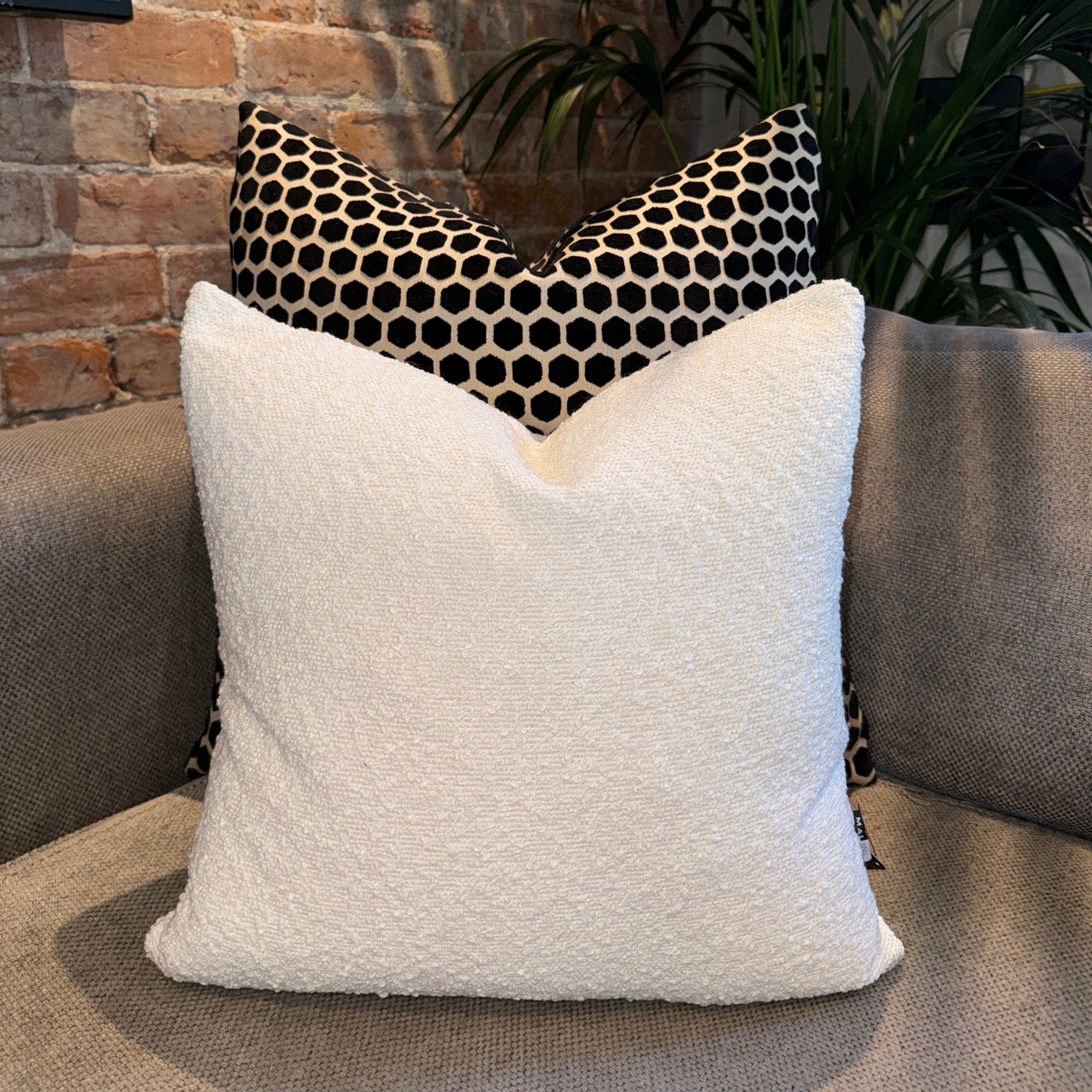 Malini Rubble Ivory Cushion | Textured Boucle Fabric | 90% Polyester ...